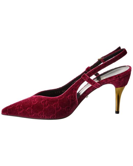 Gucci Velvet Slingback Pump in Red | Lyst
