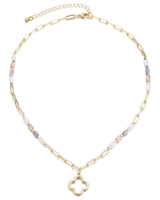 Adornia Mixed Bead & Chain Clover Outline Pendant Necklace in Natural ...