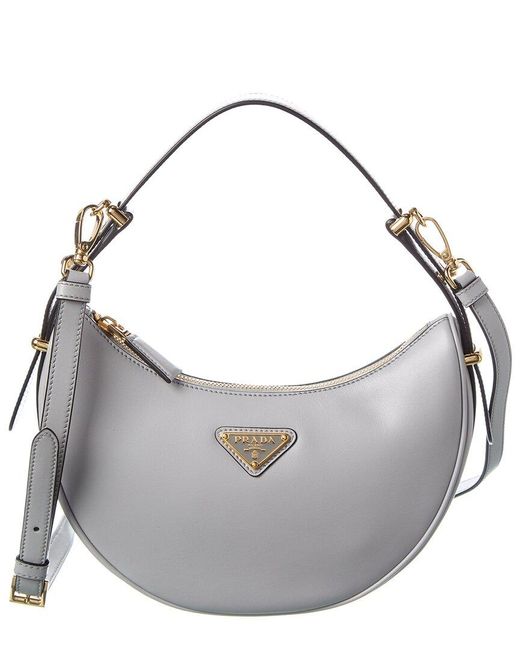Prada Logo Leather Hobo Bag in Gray | Lyst