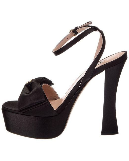 Miu Miu Bow Satin Platform Sandal in Black | Lyst UK