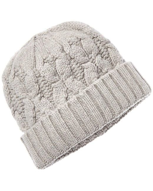 Amicale Cashmere Chunky Cable Cuffed Wool & Cashmere-Blend Hat in Grey ...