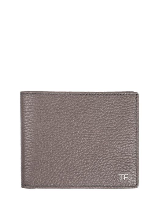 Tom Ford Leather Bi-Fold Wallet in Grey for Men | Lyst UK