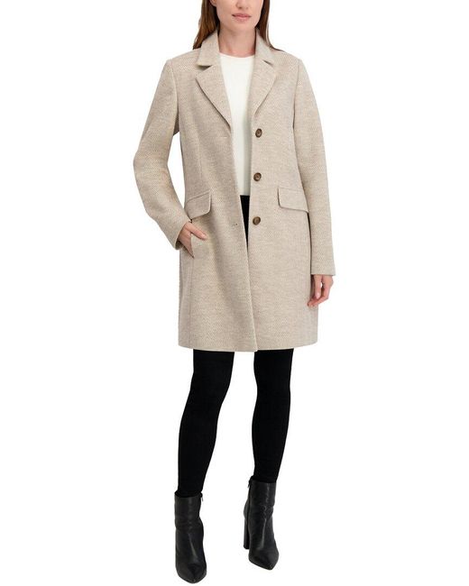 Laundry by Shelli Segal Herringbone Coat in Natural | Lyst