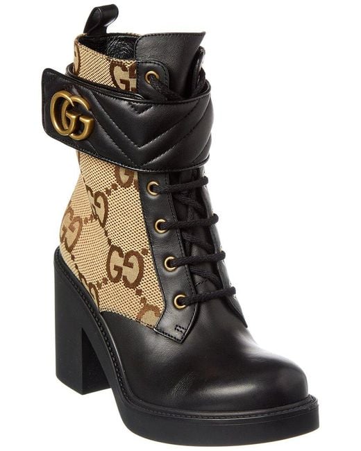 Gucci Double G Gg Canvas & Leather Boot in Black | Lyst