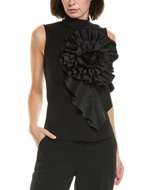 Gracia Ruffle Flower Detail Tank in Black | Lyst UK