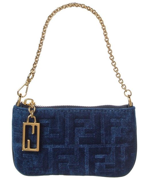 Fendi Baguette Mini Flocked Denim Pouch in Blue | Lyst
