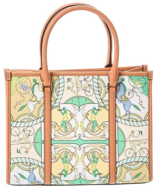 Tory Burch Blake Printed Canvas Small Tote in Brown | Lyst