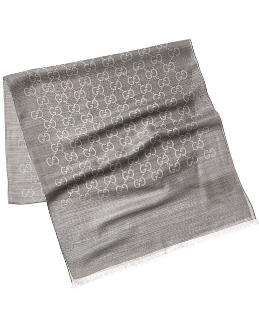 Gucci Logo Small Jacquard Wool & Silk-blend Scarf in Gray | Lyst