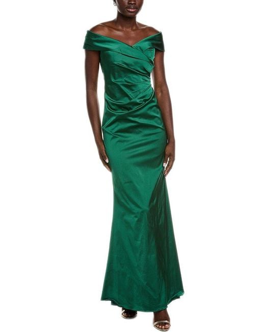 Teri Jon Off-Shoulder Drape Gown in Green | Lyst UK