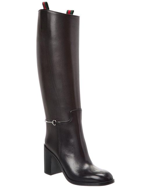 Gucci Horsebit Leather Knee-High Boot in Black | Lyst UK