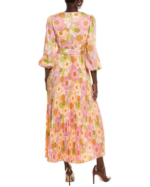 Maison Tara Printed Satin Midi Dress in Orange | Lyst