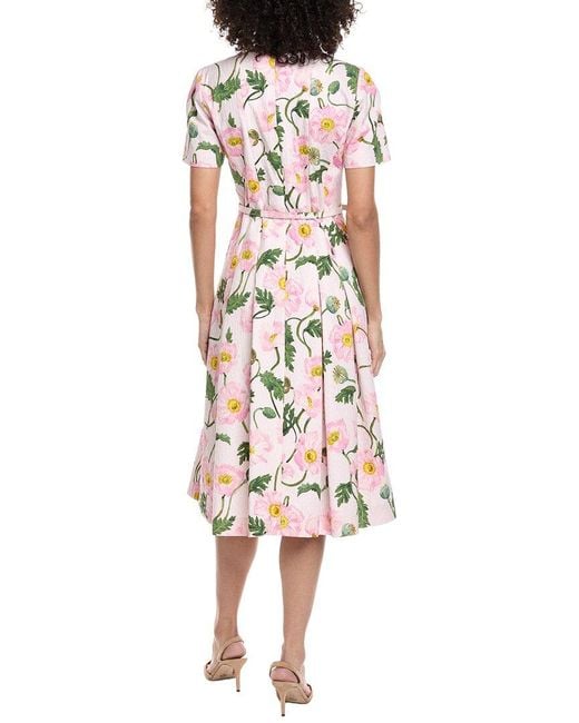 Oscar de la Renta Split Neck Painted Poppies Silk-Lined A-Line Dress in ...