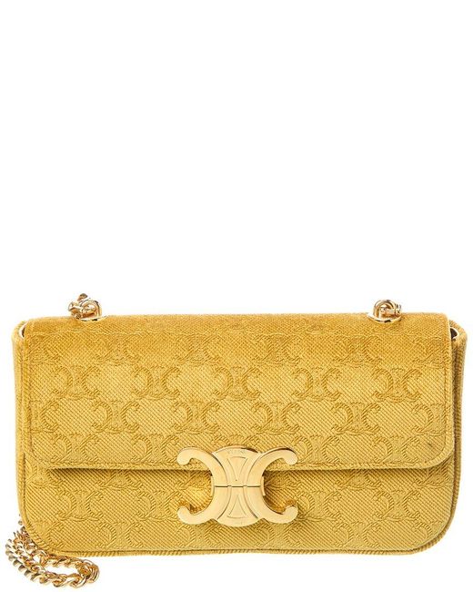 Celine Claude Velvet Shoulder Bag in Yellow | Lyst