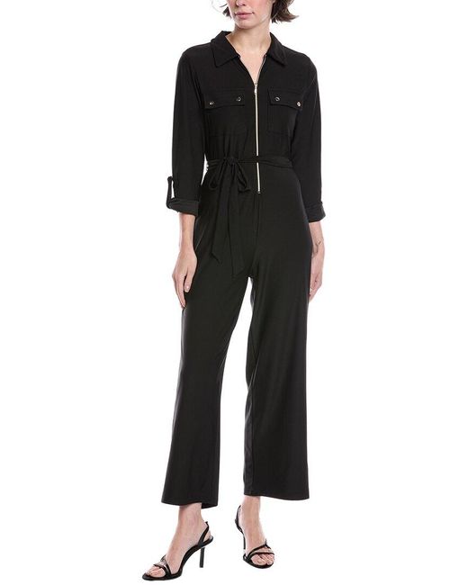 Sharagano Front Zip Jumpsuit in Black | Lyst UK