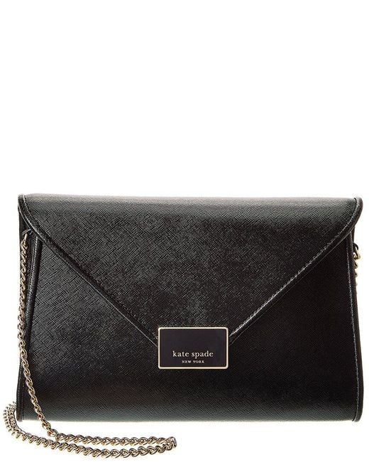 Kate Spade Anna Shiny Textured Leather Medium Envelope Clutch in Black ...