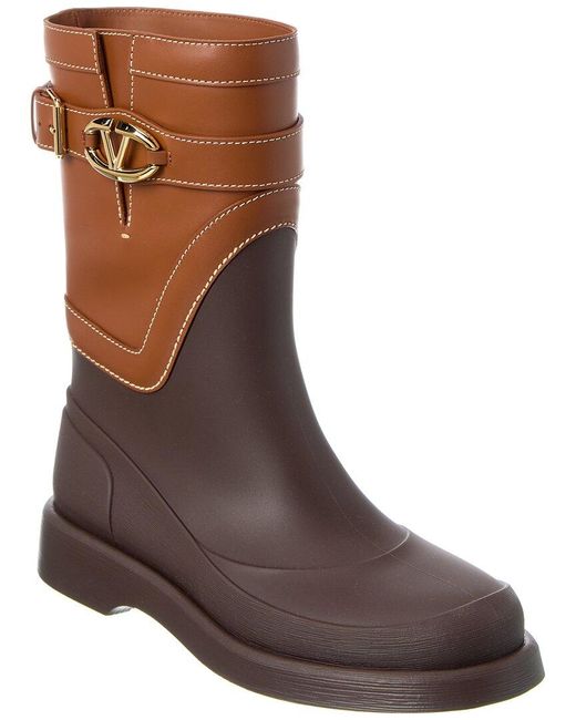 Valentino Vlogo Rubber & Leather Rain Boot in Brown | Lyst UK