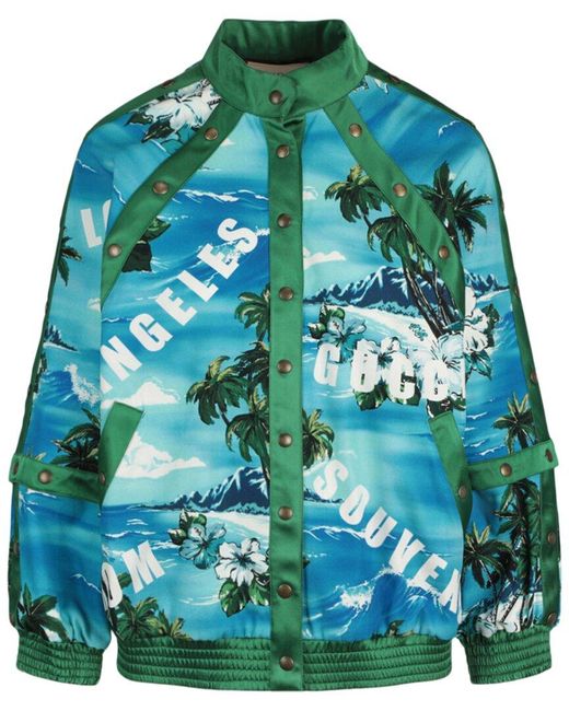 Gucci Palm Tree Bomber Jacket in Green | Lyst