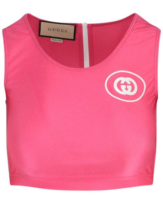 Gucci Interlocking Logo Crop Top in Pink | Lyst UK