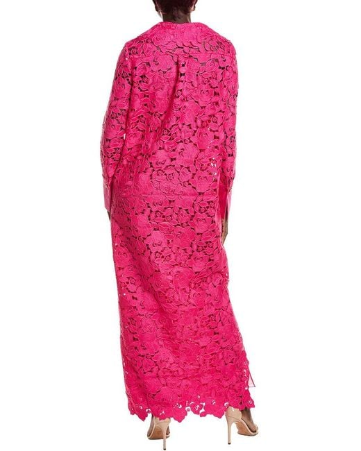 Oscar de la Renta Roses Guipure & Poplin Maxi Dress in Pink | Lyst UK
