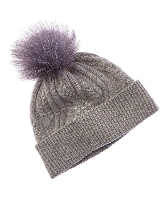 Amicale Cashmere Winding Cable Cuff Wool & Cashmere-Blend Hat in Gray ...