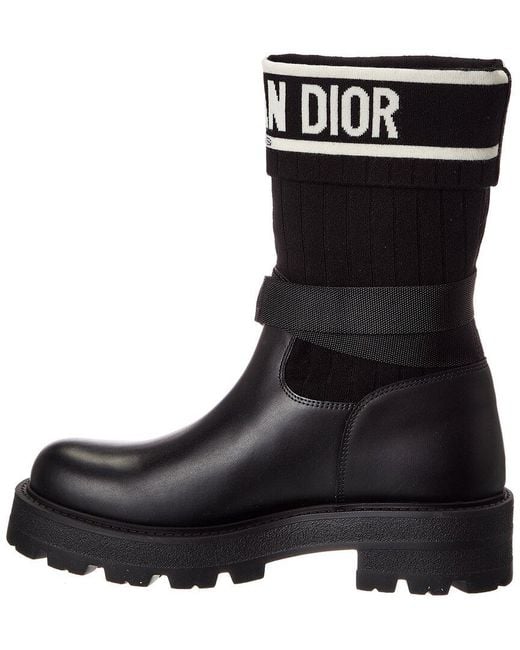 Dior D-Major Knit & Leather Boot in Black | Lyst