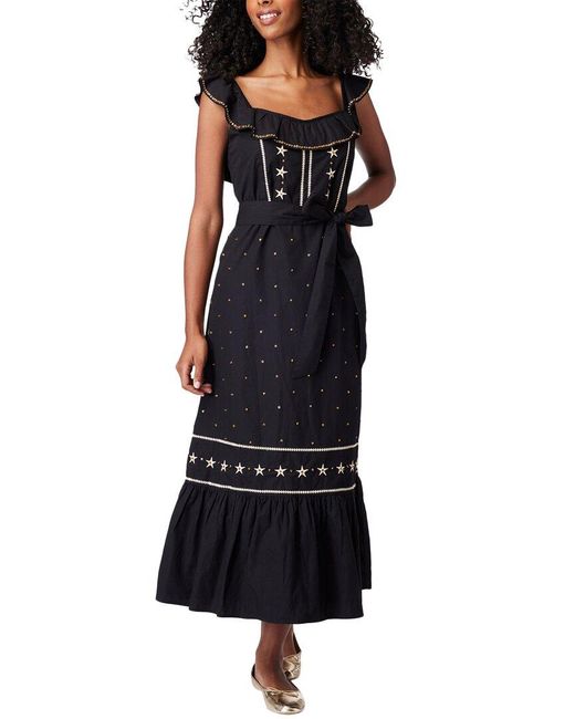 Roberta Roller Rabbit Aries Embroidery Keira Linen Midi Dress in Black ...