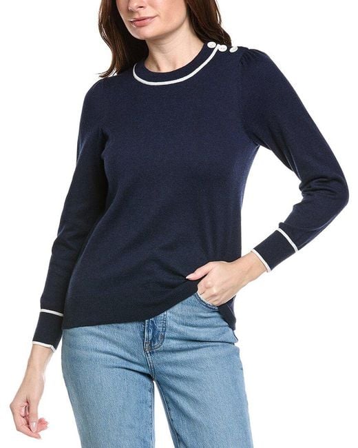 Hannah Rose Button Shoulder Cashmere-Blend Sweater in Blue | Lyst UK