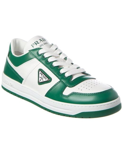 Prada Downtown Leather Sneaker in Green | Lyst