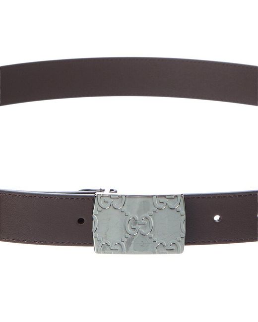 Gucci Rectangular Buckle Leather Belt in Brown for Men | Lyst