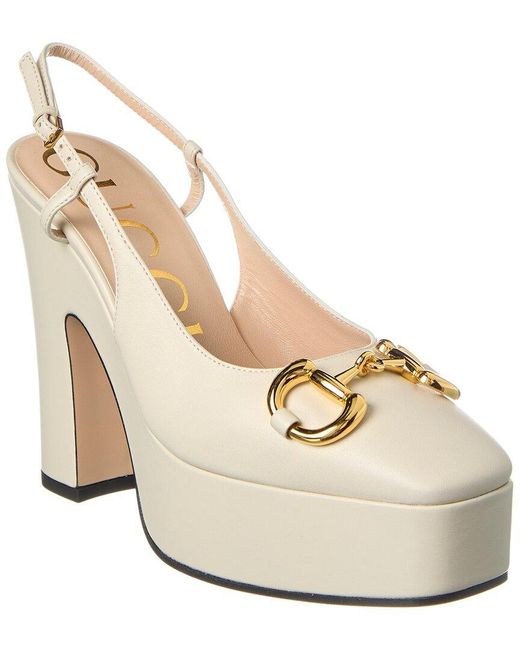Gucci Horsebit Leather Slingback Platform Pump in Natural | Lyst