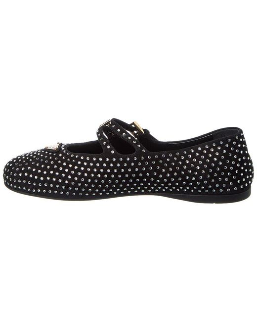 Prada Crystal Suede Ballerina Flat in Black | Lyst