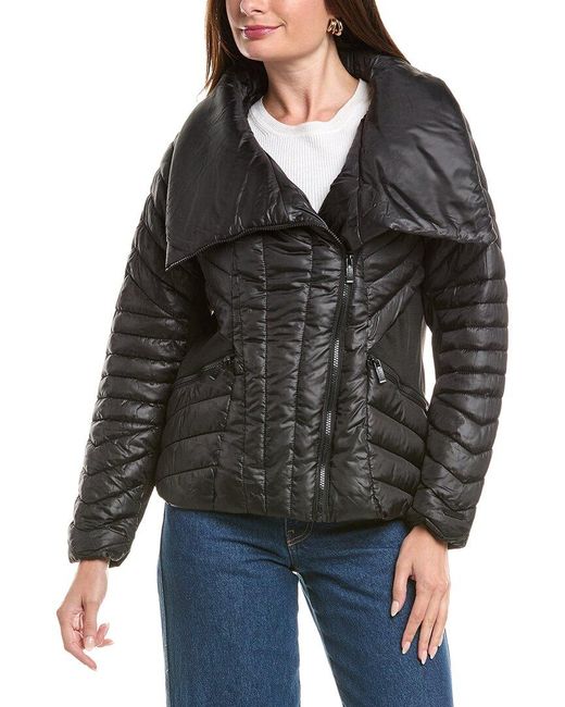 Nicole Miller Shiny Quilted Jacket in Black | Lyst UK