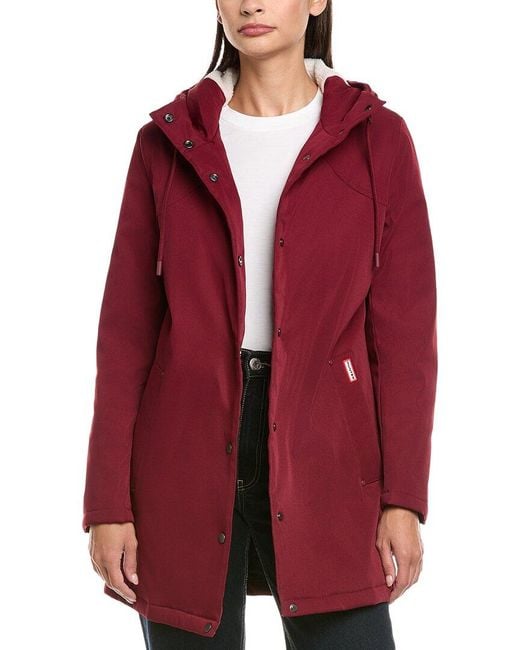 HUNTER Billie Hooded Rain Coat in Red | Lyst UK