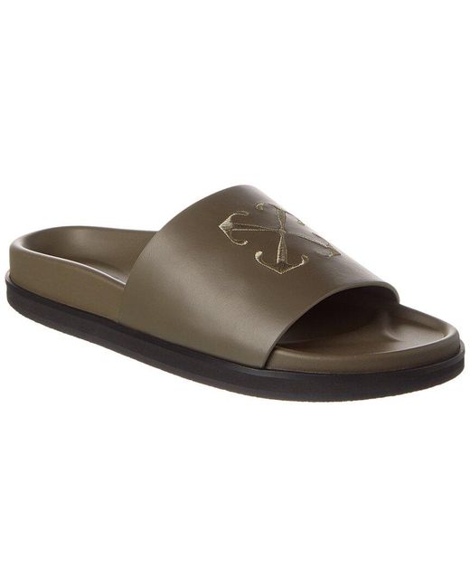 Off-White c/o Virgil Abloh Off-whitetm Pool Time Leather Slide in Brown ...