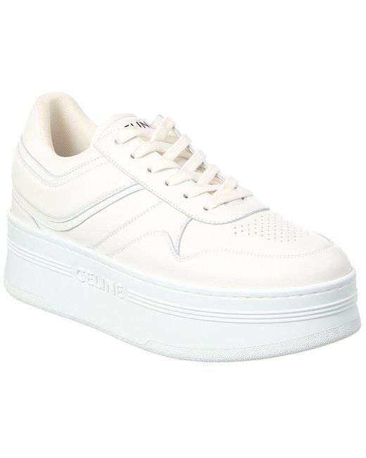 Celine Block Leather Platform Sneaker in White | Lyst