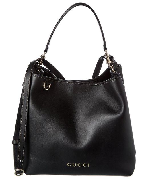 Gucci Gg Emblem Small Leather Tote in Black | Lyst