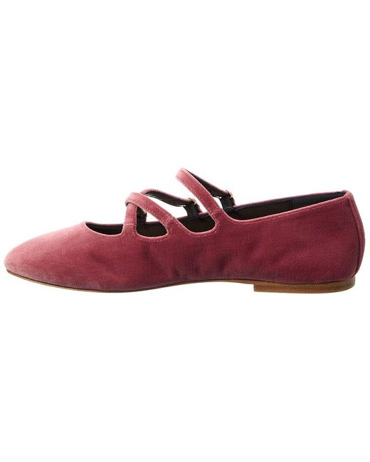 Celine Les Logo Velvet Ballerina Flat in Red | Lyst
