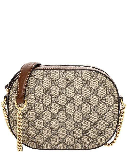 Gucci Gg Supreme Canvas & Leather Camera Bag in Natural | Lyst
