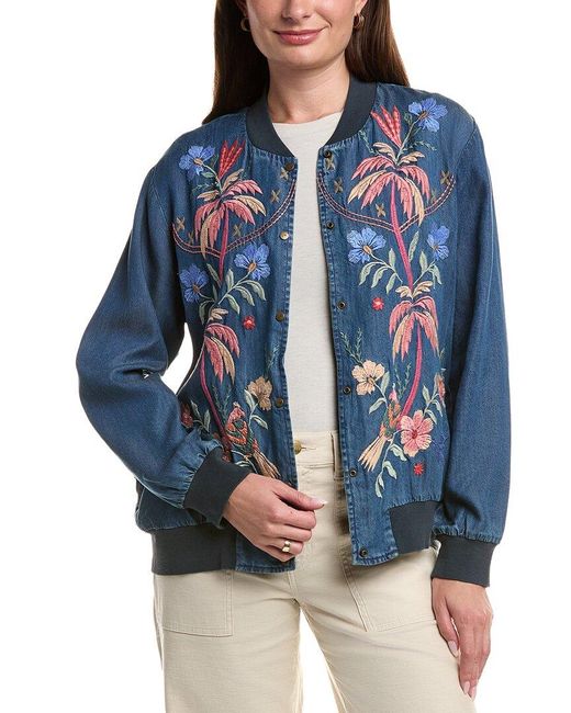 Johnny Was Snap Front Bomber Jacket in Blue | Lyst UK