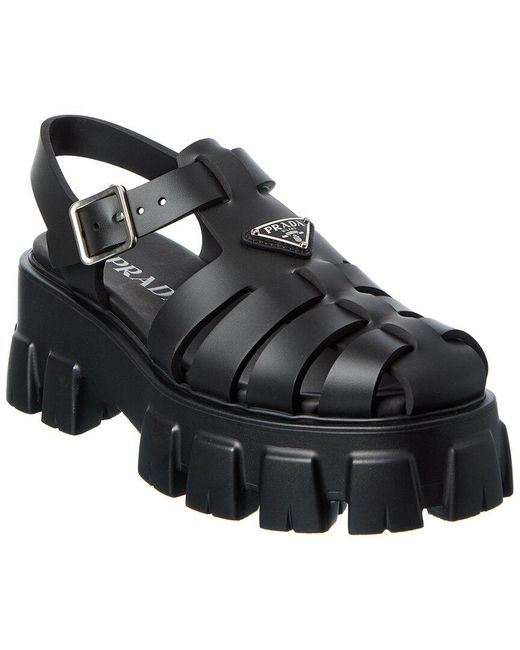 Prada Logo Rubber Sandal in Black | Lyst