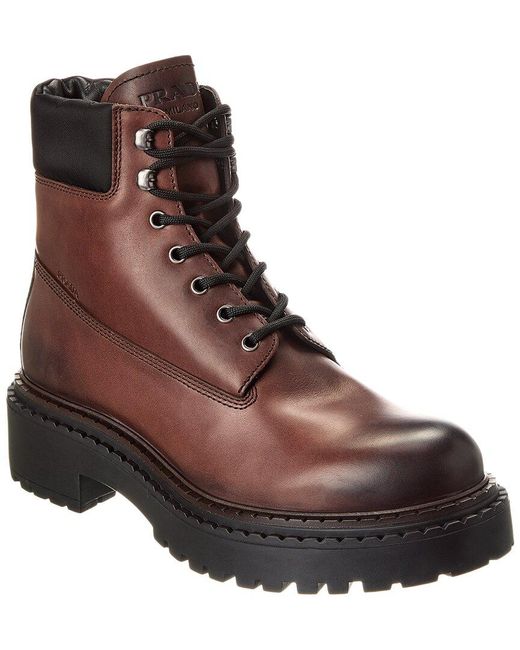 Prada Re-Nylon & Leather Work Boot in Brown for Men | Lyst