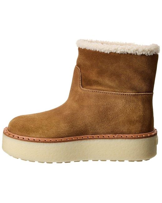 Prada Logo Suede & Shearling Platform Boot in Brown | Lyst