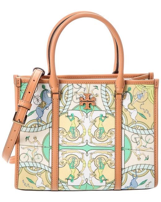 Tory Burch Blake Printed Canvas Small Tote in Brown | Lyst