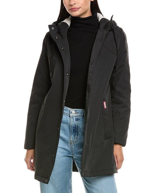 HUNTER Billie Hooded Rain Coat in Black | Lyst UK
