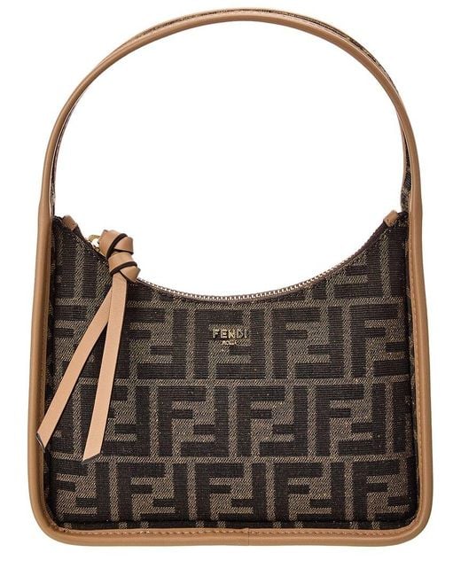 Fendi Fendessence Mini Ff Canvas & Leather Hobo Bag in Brown | Lyst