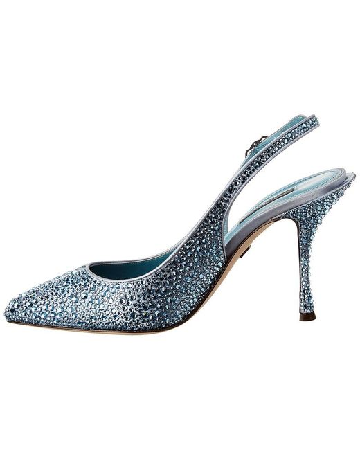 Dolce & Gabbana Crystal Embellished Satin Slingback Pump in Blue | Lyst