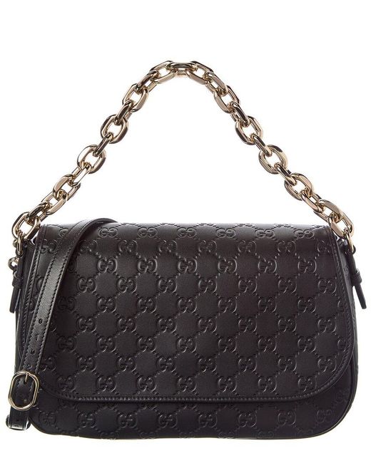 Gucci Gg Emblem Medium Gg Leather Shoulder Bag in Black | Lyst UK