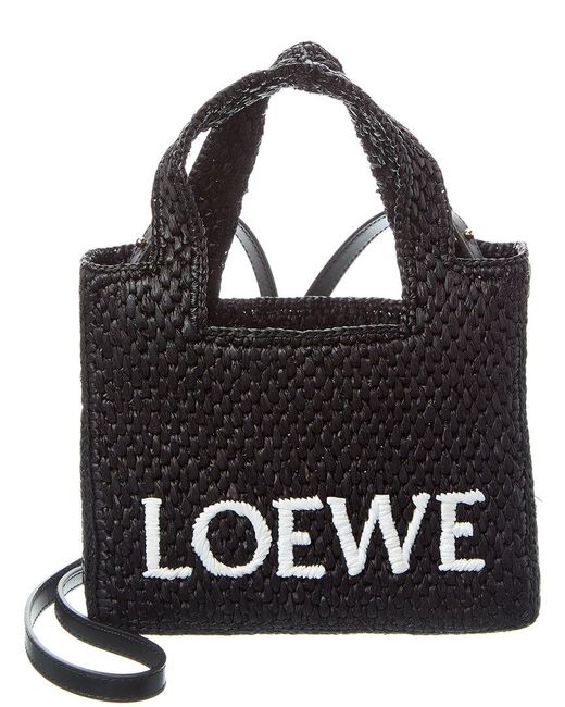 Loewe Font Mini Raffia Tote in Black | Lyst