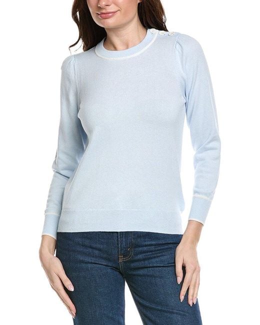 Hannah Rose Button Shoulder Cashmere-Blend Sweater in Blue | Lyst UK