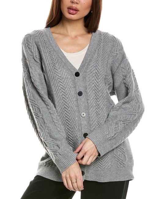 Theory Wool & Cashmere-Blend Cable Cardigan in Grey | Lyst UK